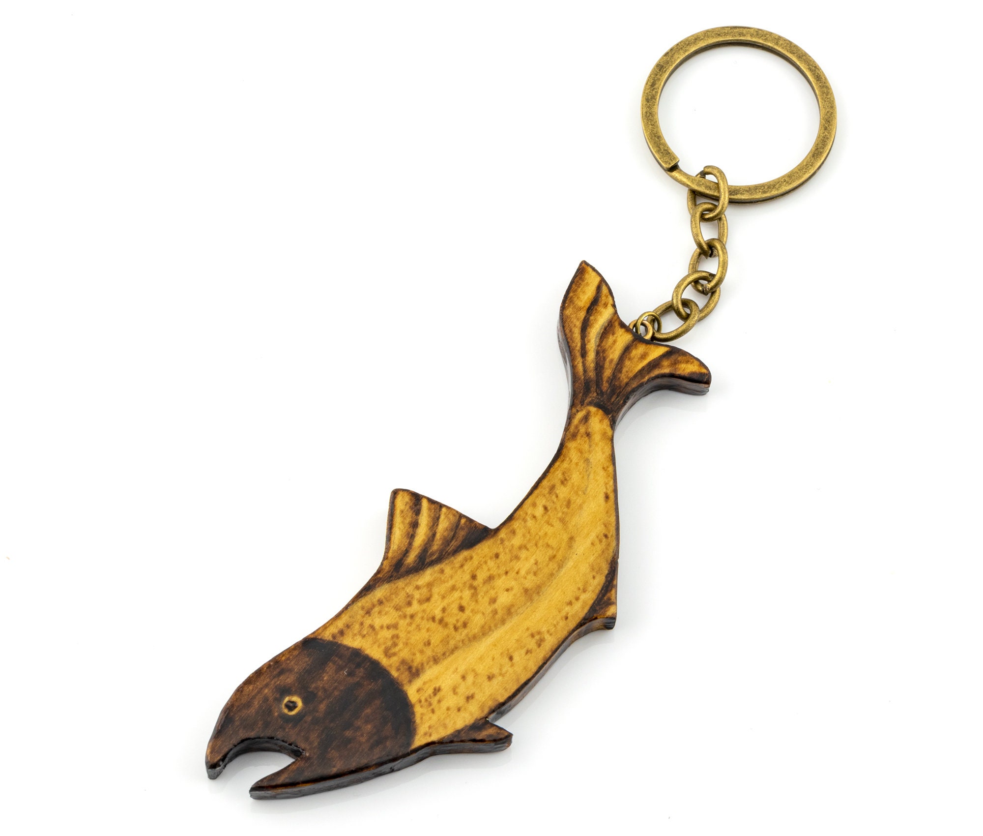 Trout Salmon Wooden Keychain Handmade Pyrography Goldfish - Etsy