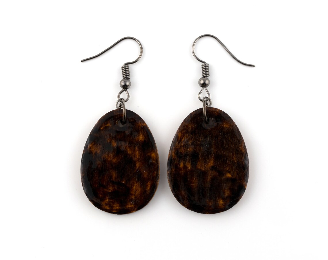 Lotus Wood Earrings, Spiritual Art, Freehand Pyrography, Handmade Wood ...