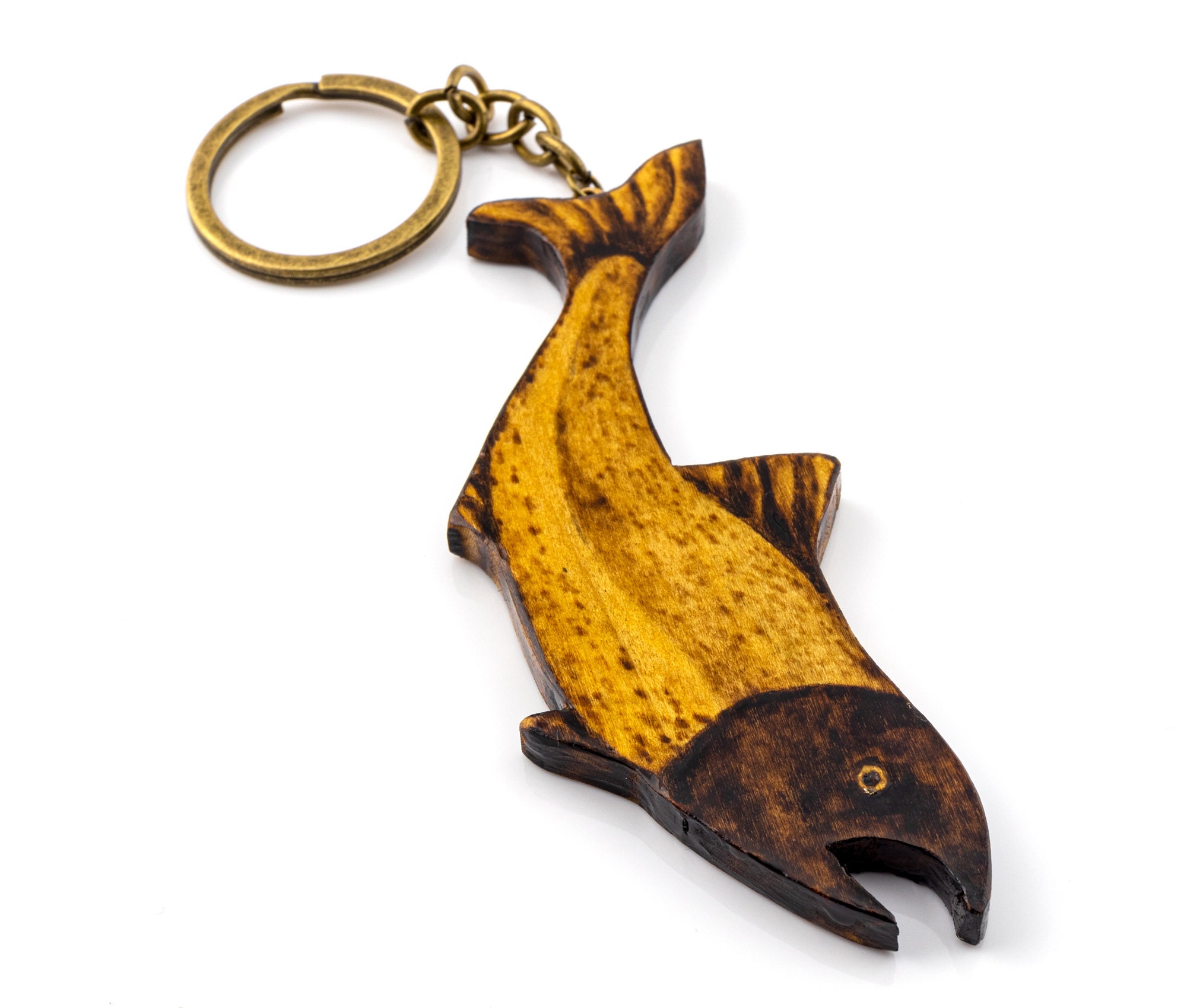 Trout Salmon Wooden Keychain Handmade Pyrography Goldfish - Etsy