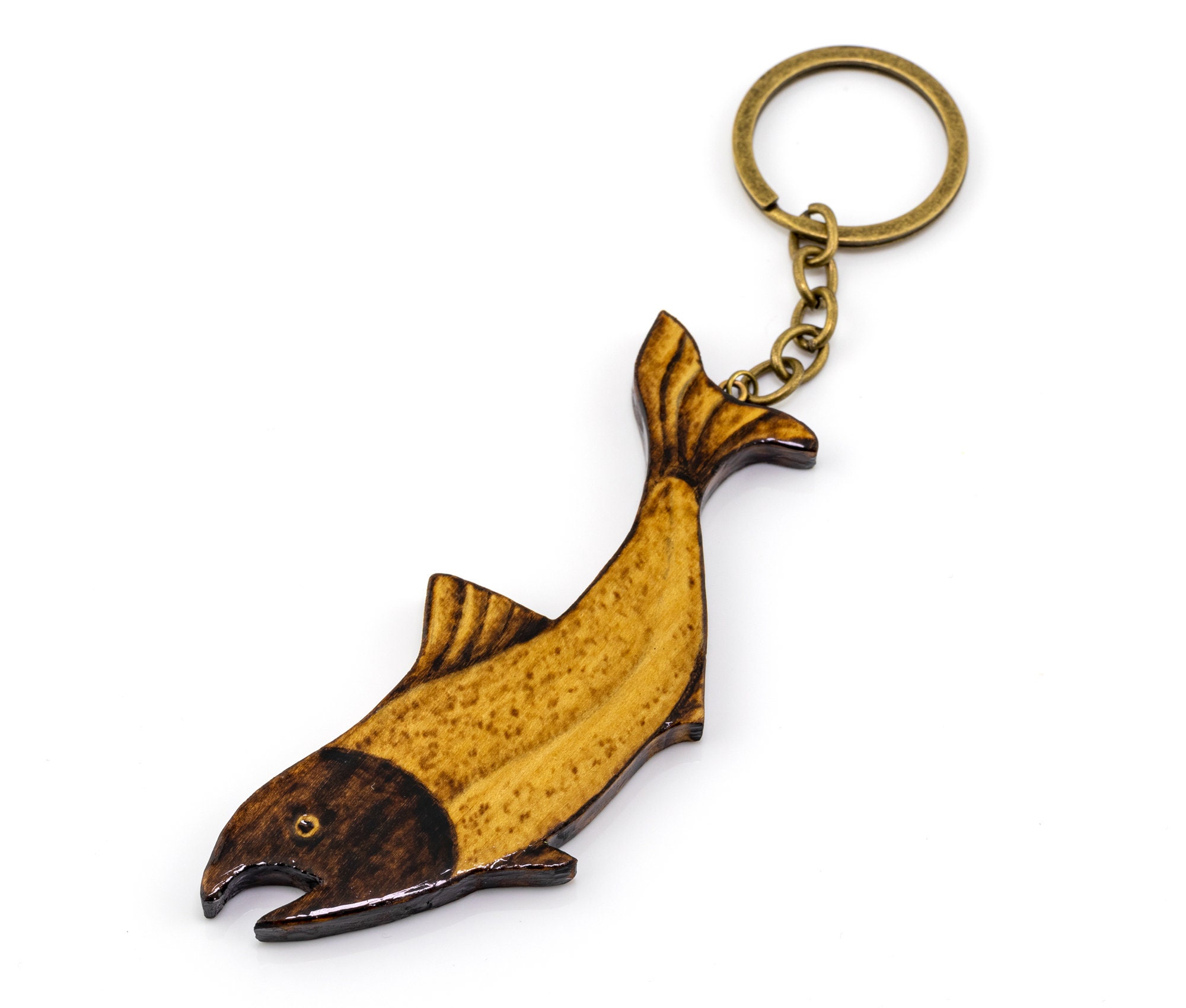 Trout Salmon Wooden Keychain Handmade Pyrography Goldfish - Etsy