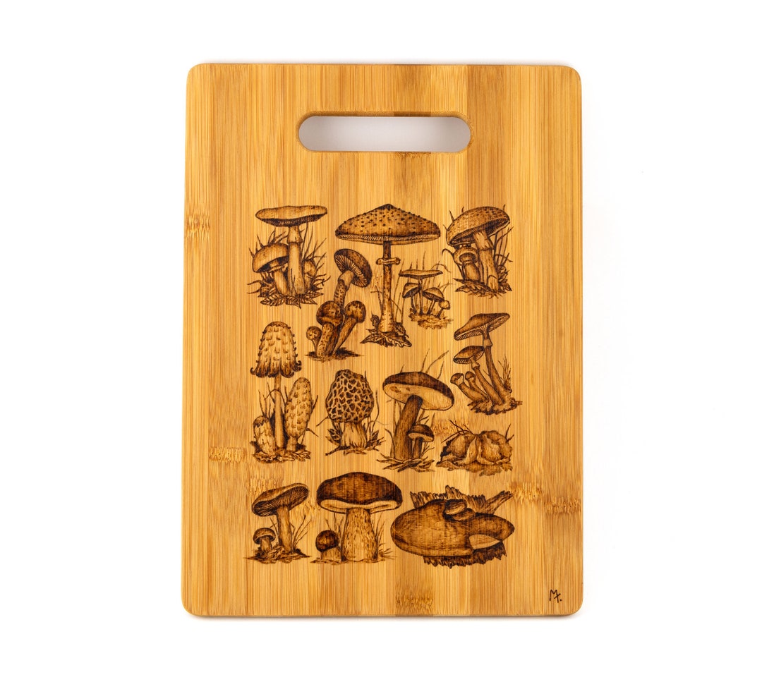 Mushrooms Bamboo Cutting Board With HANDMADE Pyrography Artwork ...