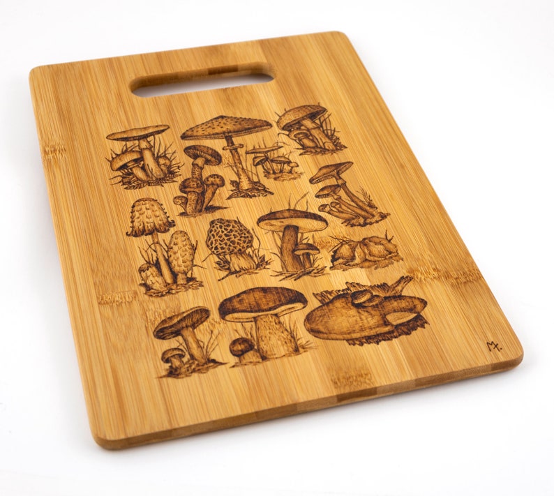Mushrooms Bamboo Cutting Board With HANDMADE Pyrography | Etsy