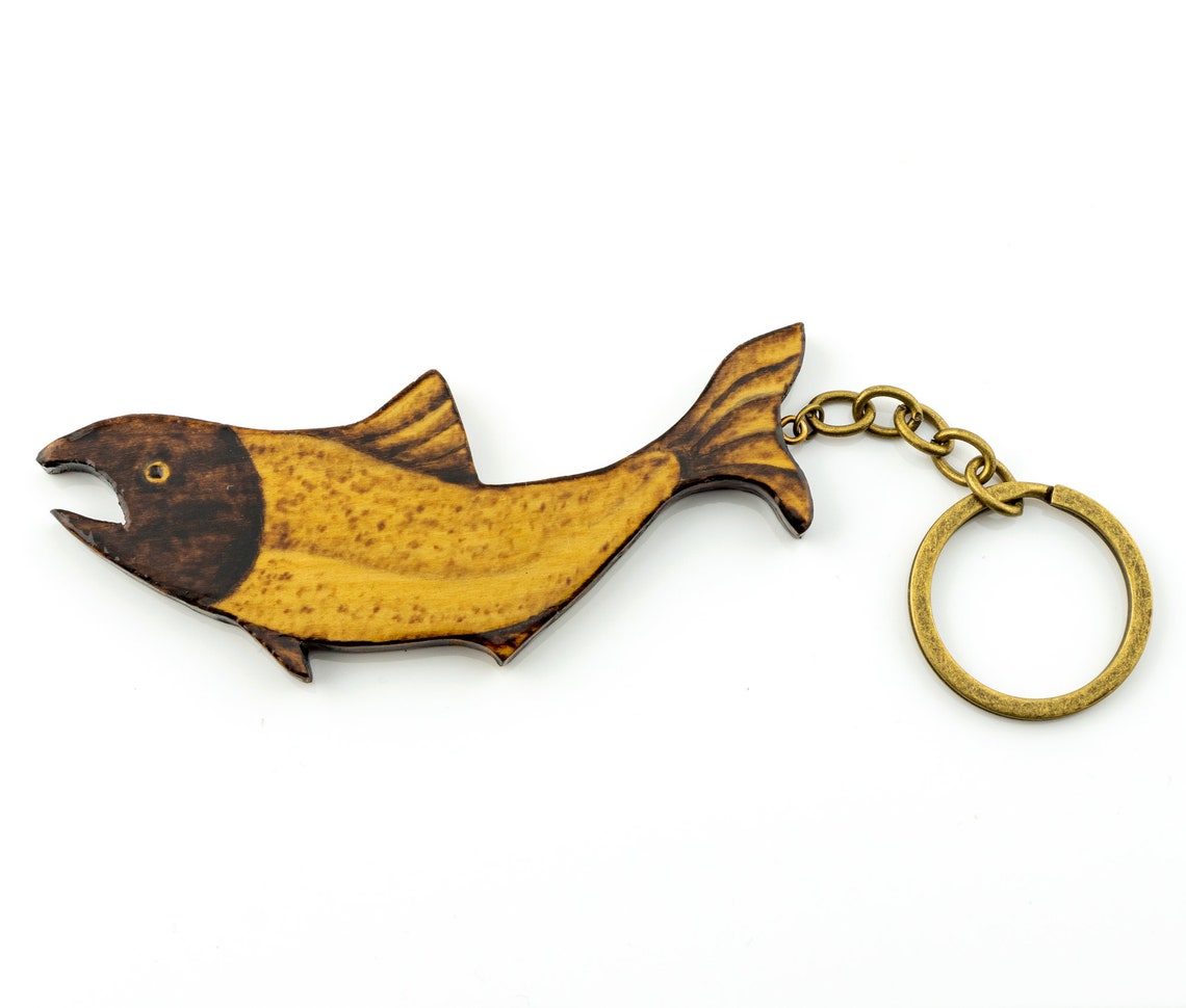 Trout Salmon Wooden Keychain Handmade Pyrography Goldfish - Etsy