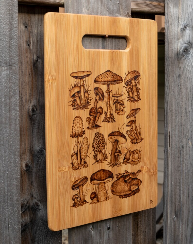 Mushrooms Bamboo Cutting Board With HANDMADE Pyrography - Etsy Canada