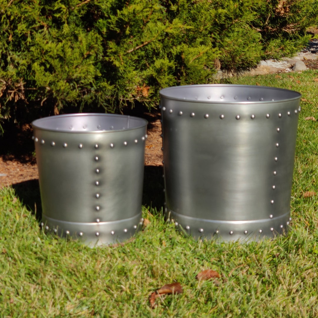 Unique Medium Riveted Zinc Planter Set of 2 for Outdoor or Indoor Use ...