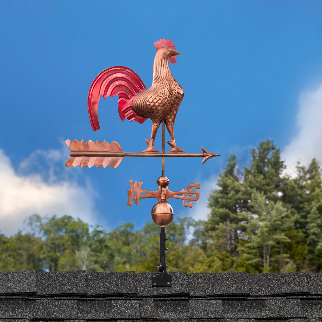 Rooster Weathervane, Includes Roof Mount Pure Copper Hand Finished ...