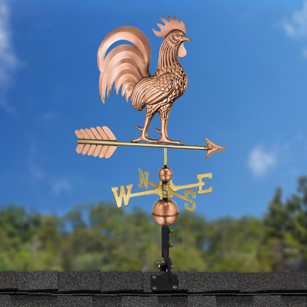 Proud Rooster Weathervane With Roof Mount - Pure Copper - Etsy