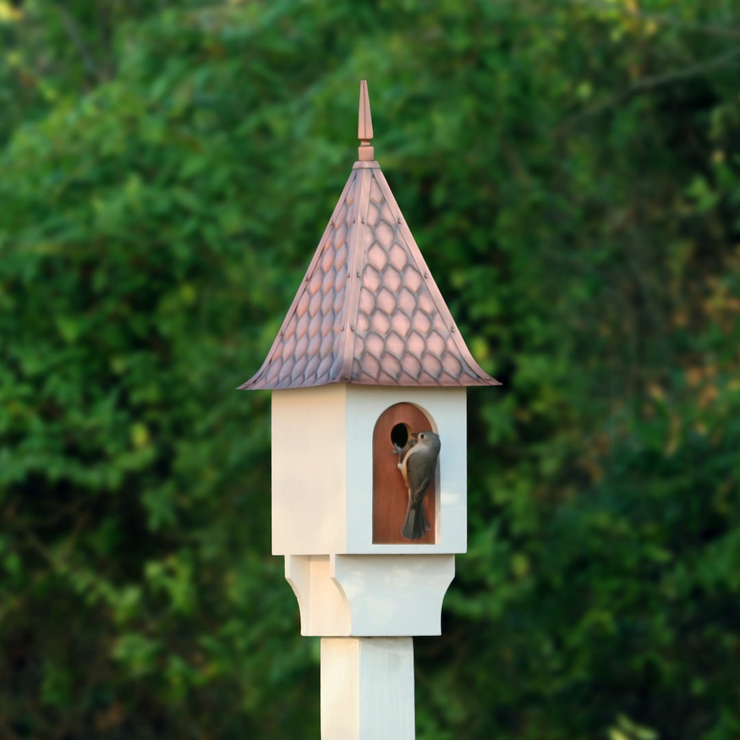 Chateau Wood Bird House – Pure Copper Diamond Pattern Roof - Etsy