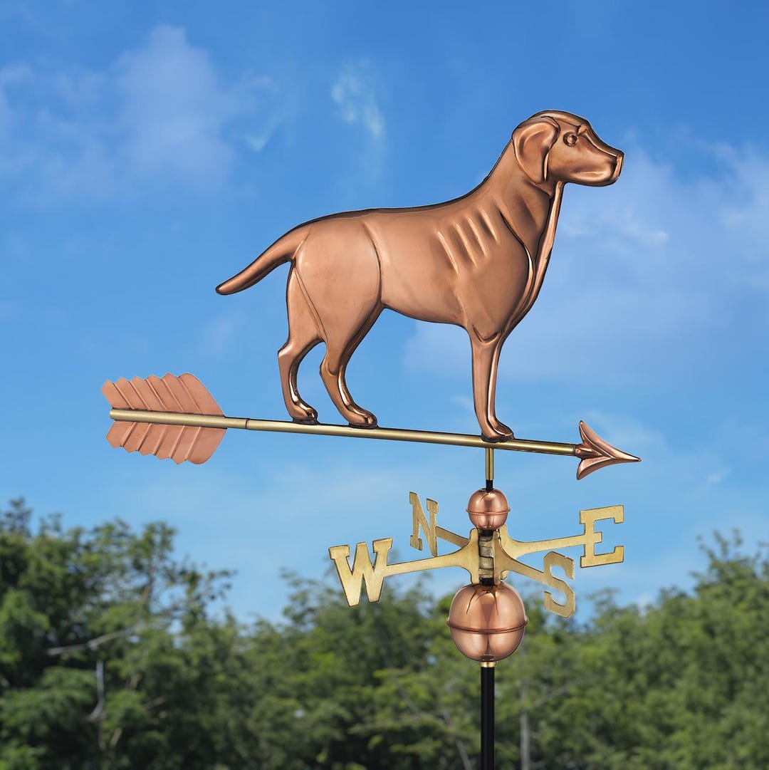 Labrador Retriever Weathervane With Arrow & Roof Mount - Pure Copper by ...
