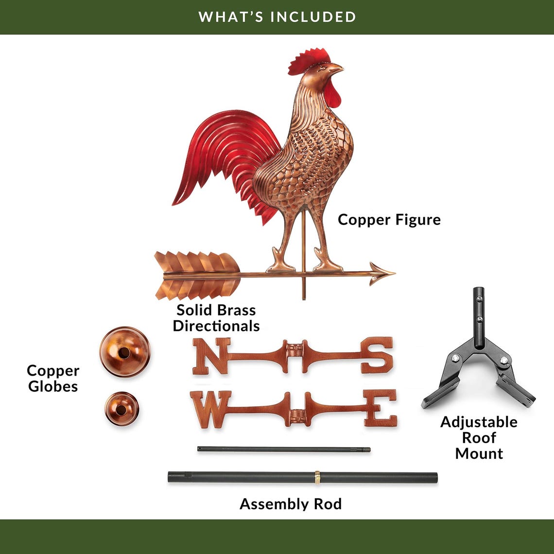 Large Rooster Weathervane - Pure Copper Hand Finished Multi-color ...