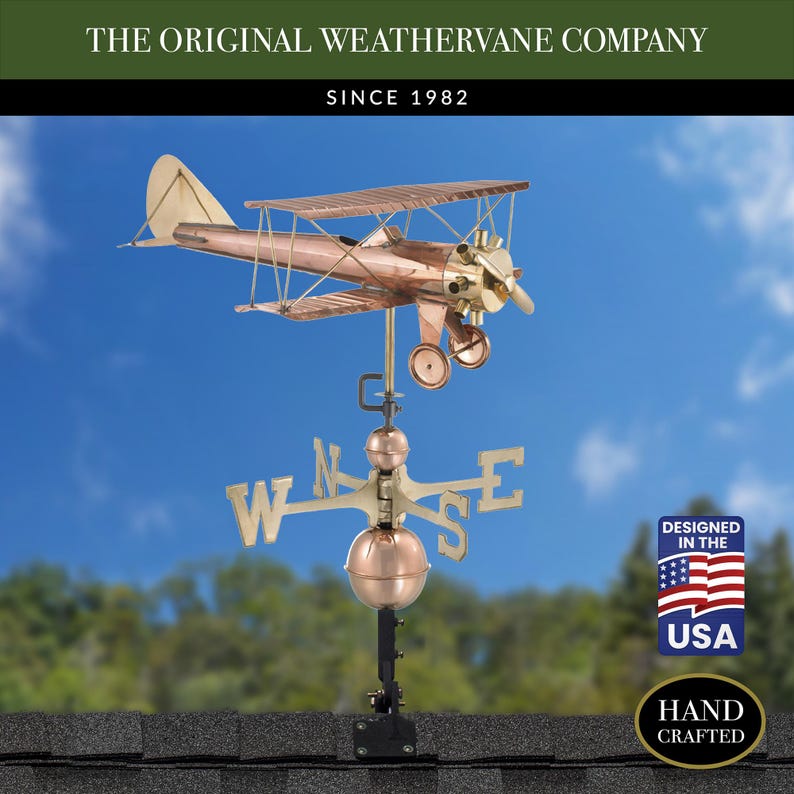 Biplane Weathervane With Roof Mount - Pure Copper - Etsy