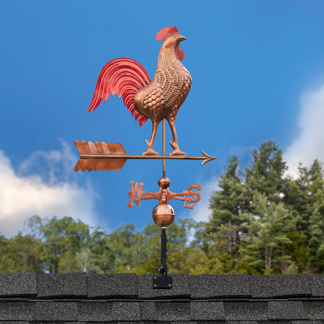 Large Rooster Weathervane - Pure Copper Hand Finished Multi-color ...