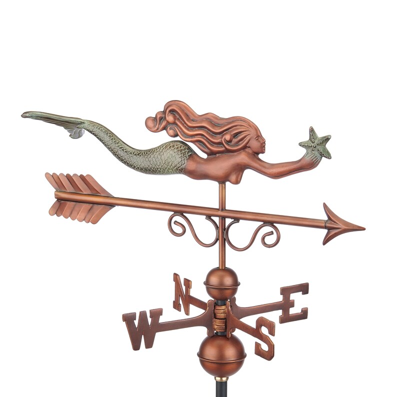 Little Mermaid Weathervane With Roof Mount Pure Copper Hand | Etsy