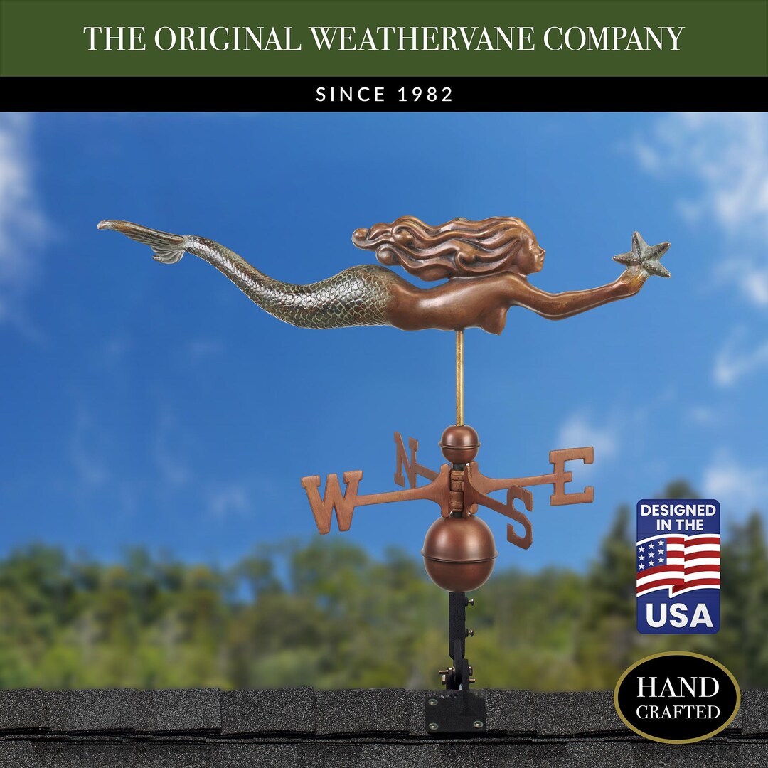 Mermaid With Starfish Weathervane - Pure Copper Hand Finished Multi ...