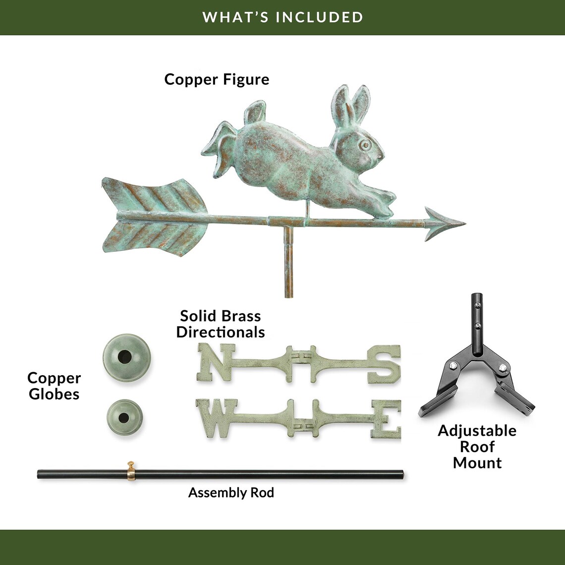 Rabbit Weathervane - Blue Verde Copper With a Roof Mount or Garden Pole ...