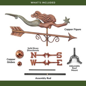 Little Mermaid Weathervane With Roof Mount - Pure Copper Hand Finished ...