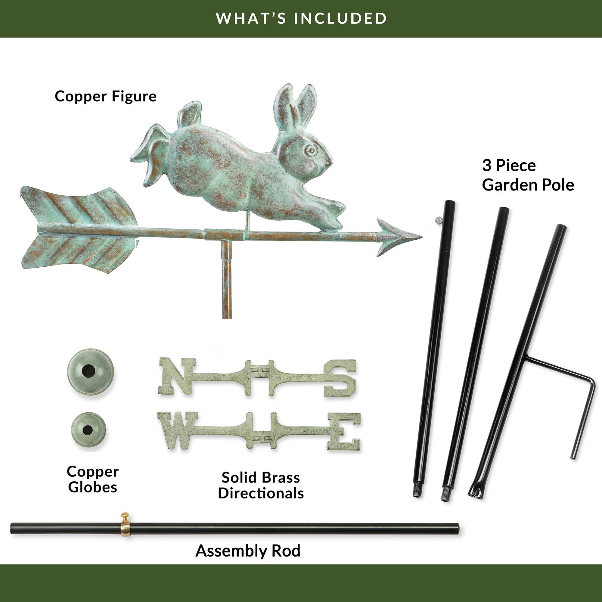 Rabbit Weathervane - Blue Verde Copper With a Roof Mount or Garden Pole ...