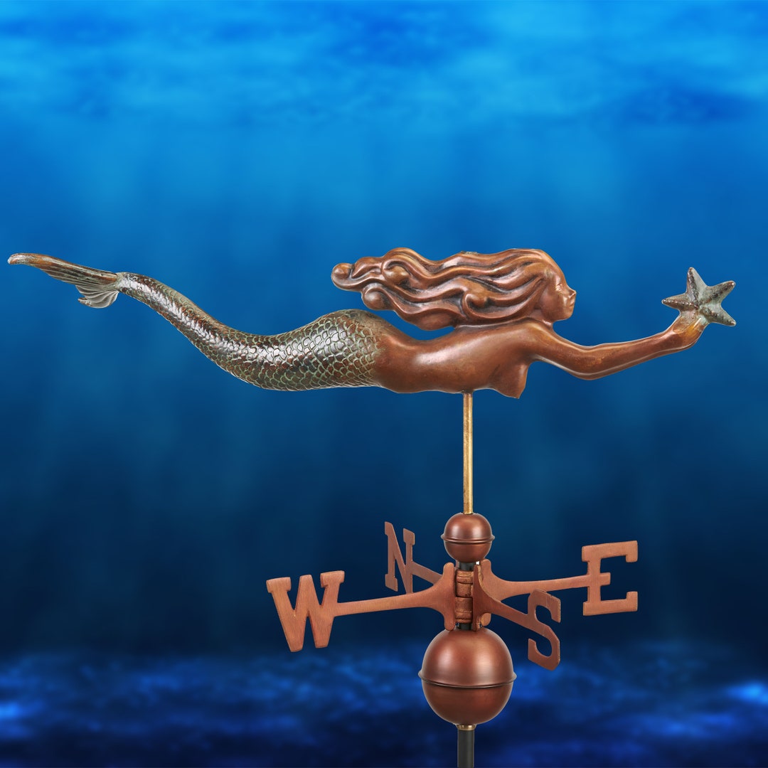 Mermaid With Starfish Weathervane - Pure Copper Hand Finished Multi ...