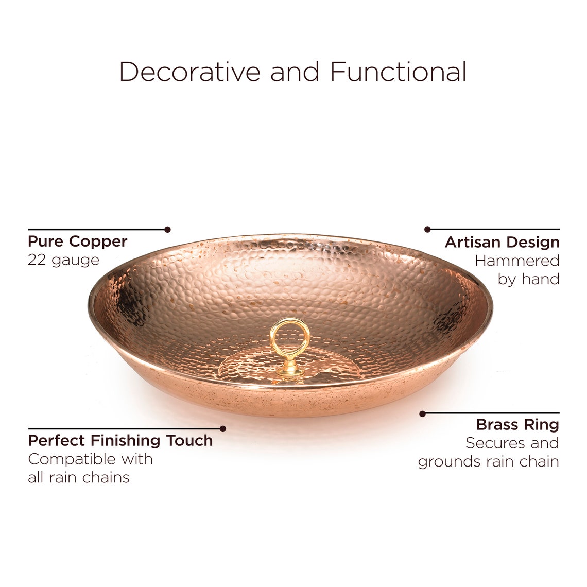 Hand Hammered Pure Copper Rain Chain Basin: Garden Decor (16.5 Inch ...
