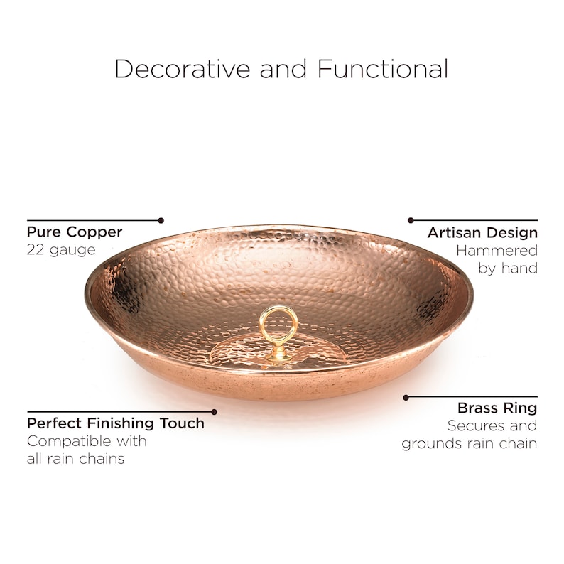 Hand Hammered Pure Copper Rain Chain Basin: Garden Decor (16.5 Inch ...
