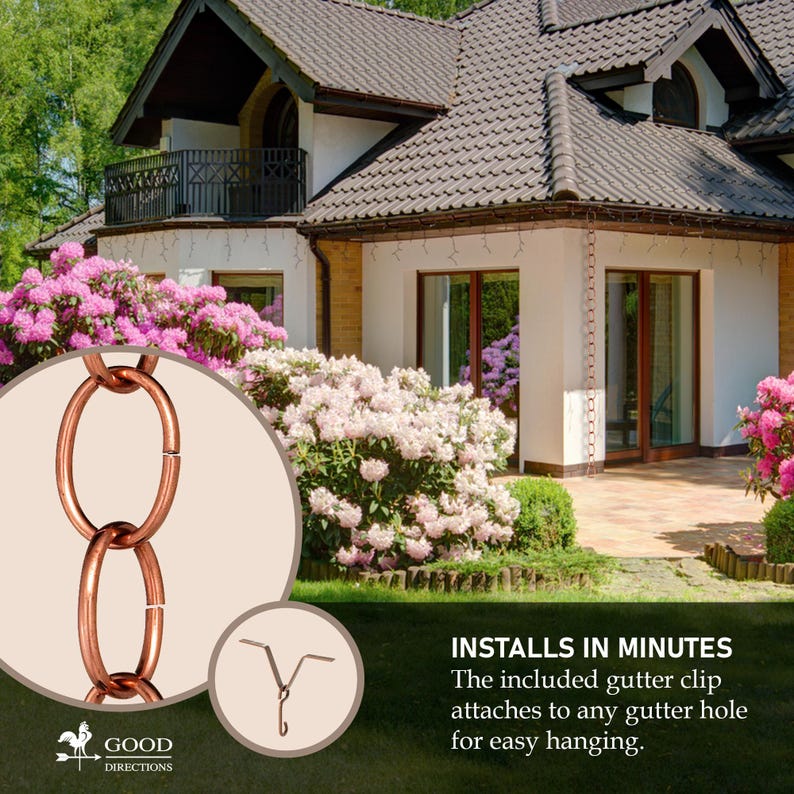 Pure Copper Large Link Rain Chain, 8.5' Long, by Good Directions - Etsy