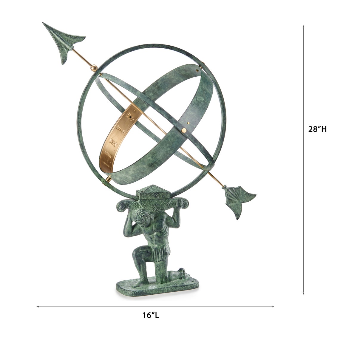 28" Verdigris Atlas Armillary Sundial With Brass Accents - Etsy