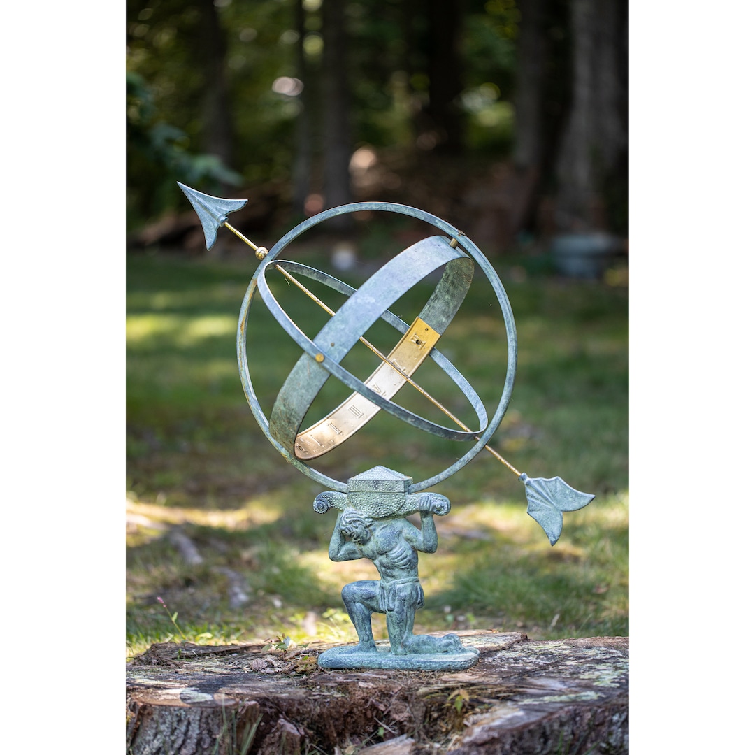 28" Verdigris Atlas Armillary Sundial With Brass Accents - Etsy