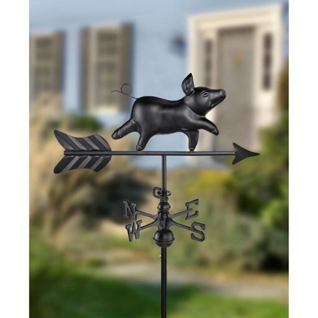 Modern Farmhouse-inspired Pig Garden Weathervane W/garden Pole - Black ...