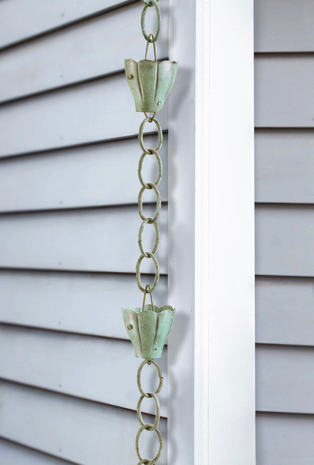 100% Blue Verde Pure Copper Crocus Rain Chain, 8-1/2 Feet Long, Large ...