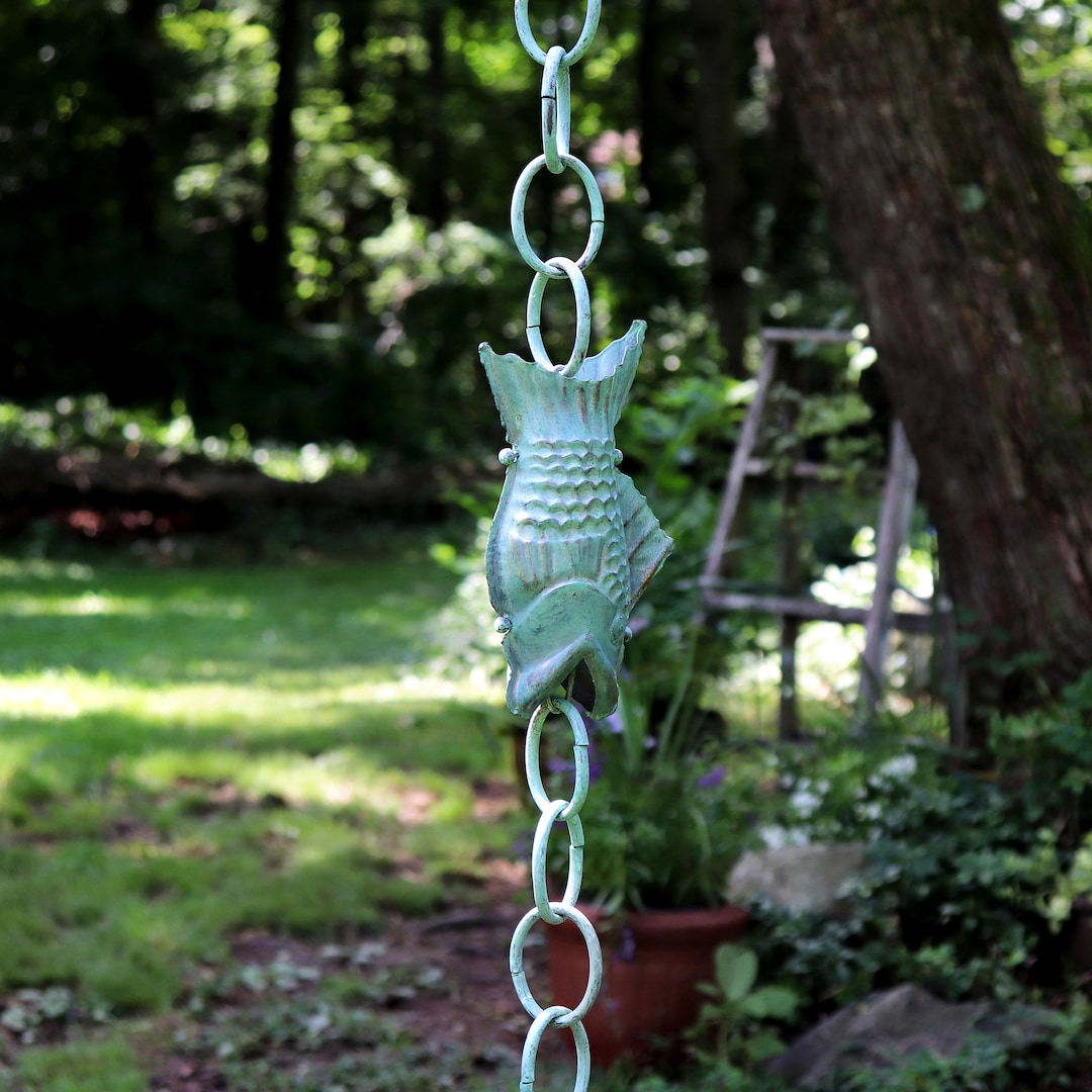 100% Blue Verde Pure Copper Fish Rain Chain, 8-1/2 Feet Long, Large ...