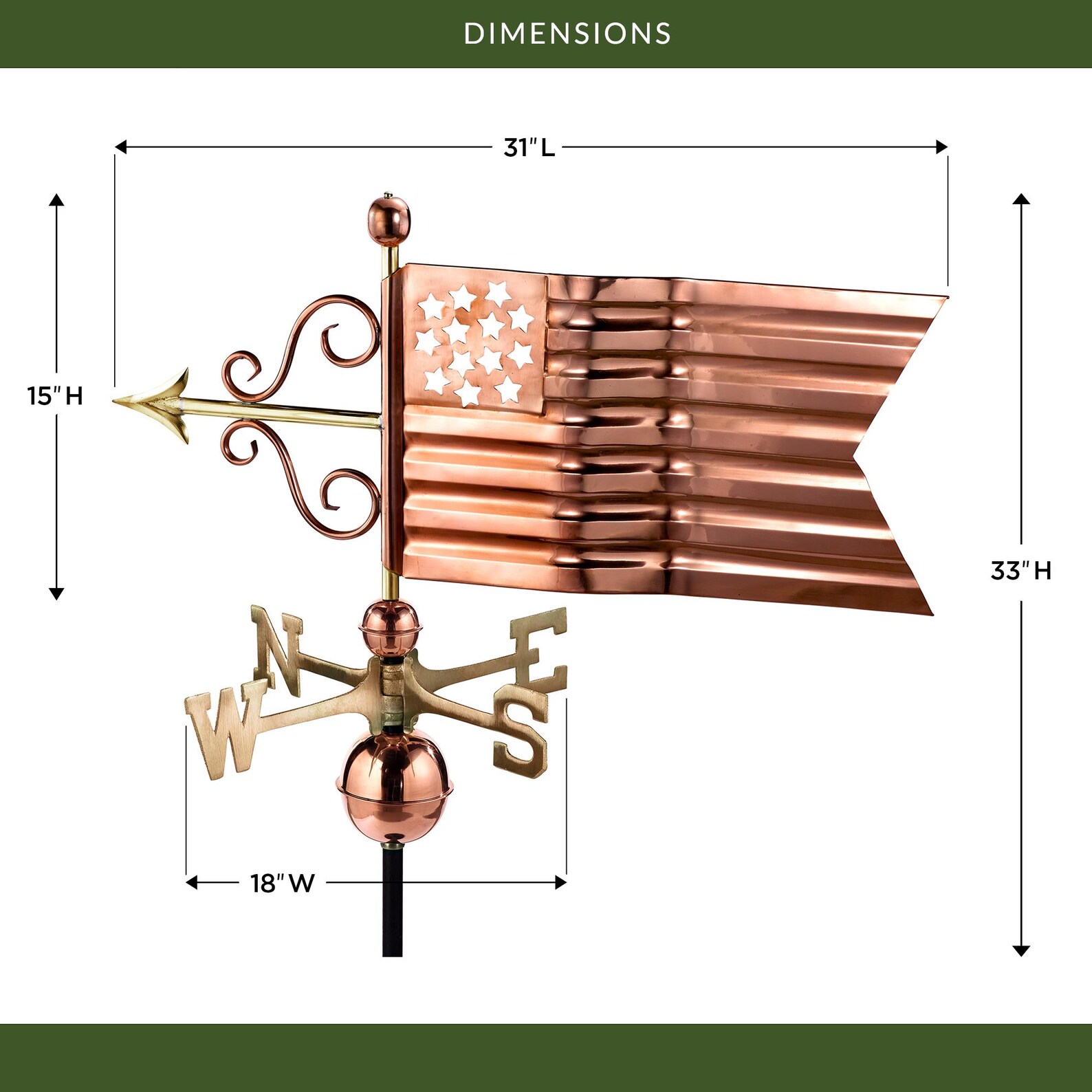 American Flag Weathervane With Roof Mount - Pure Copper by Good ...