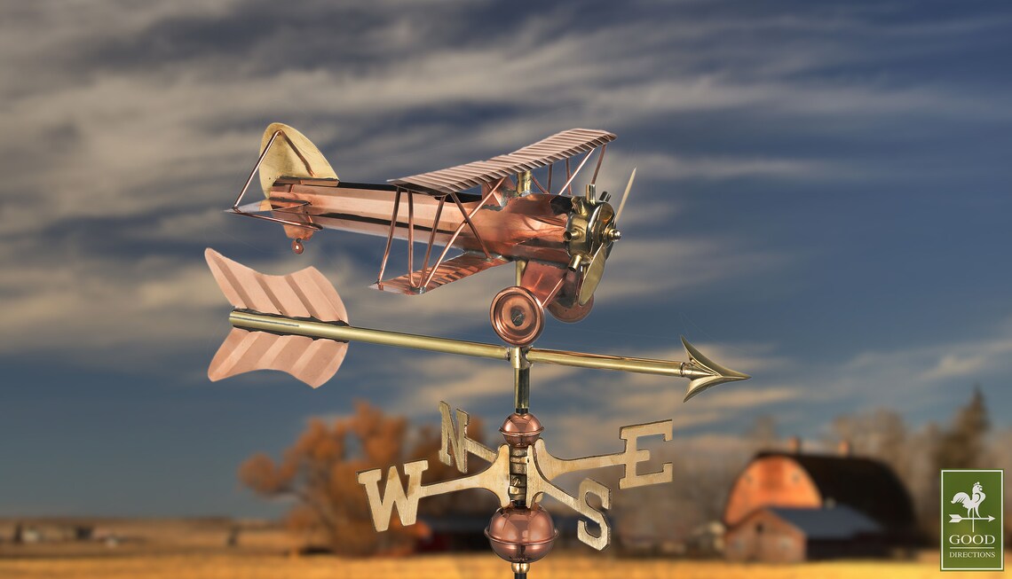 Biplane With Arrow Weathervane Pure Copper With a Roof Mount - Etsy
