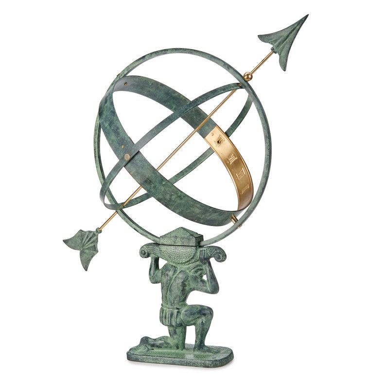 28" Verdigris Atlas Armillary Sundial With Brass Accents - Etsy