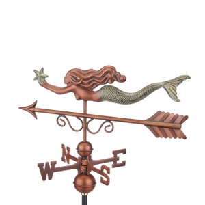 Little Mermaid Weathervane With Roof Mount - Pure Copper Hand Finished ...