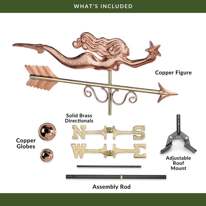 Little Mermaid Weathervane With Roof Mount - Pure Copper - Etsy