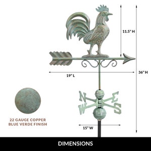 Bantam Rooster Copper Weathervane With Roof Mount - Blue Verde Finish ...