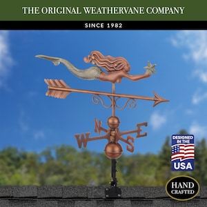 Little Mermaid Weathervane With Roof Mount - Pure Copper Hand Finished ...