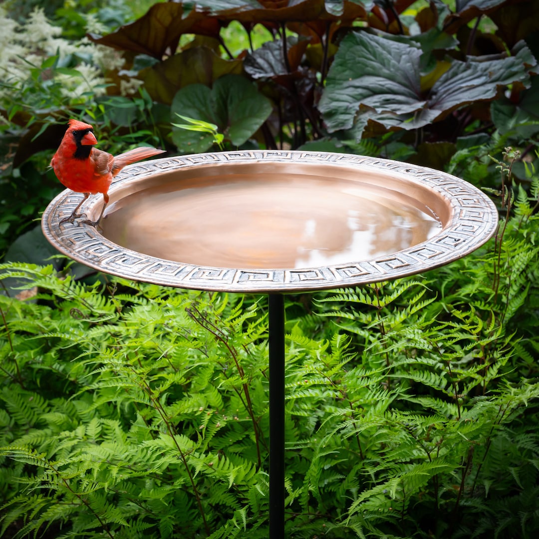 18" Greek-inspired Copper Bird Bath With Garden Pole by Good Directions ...