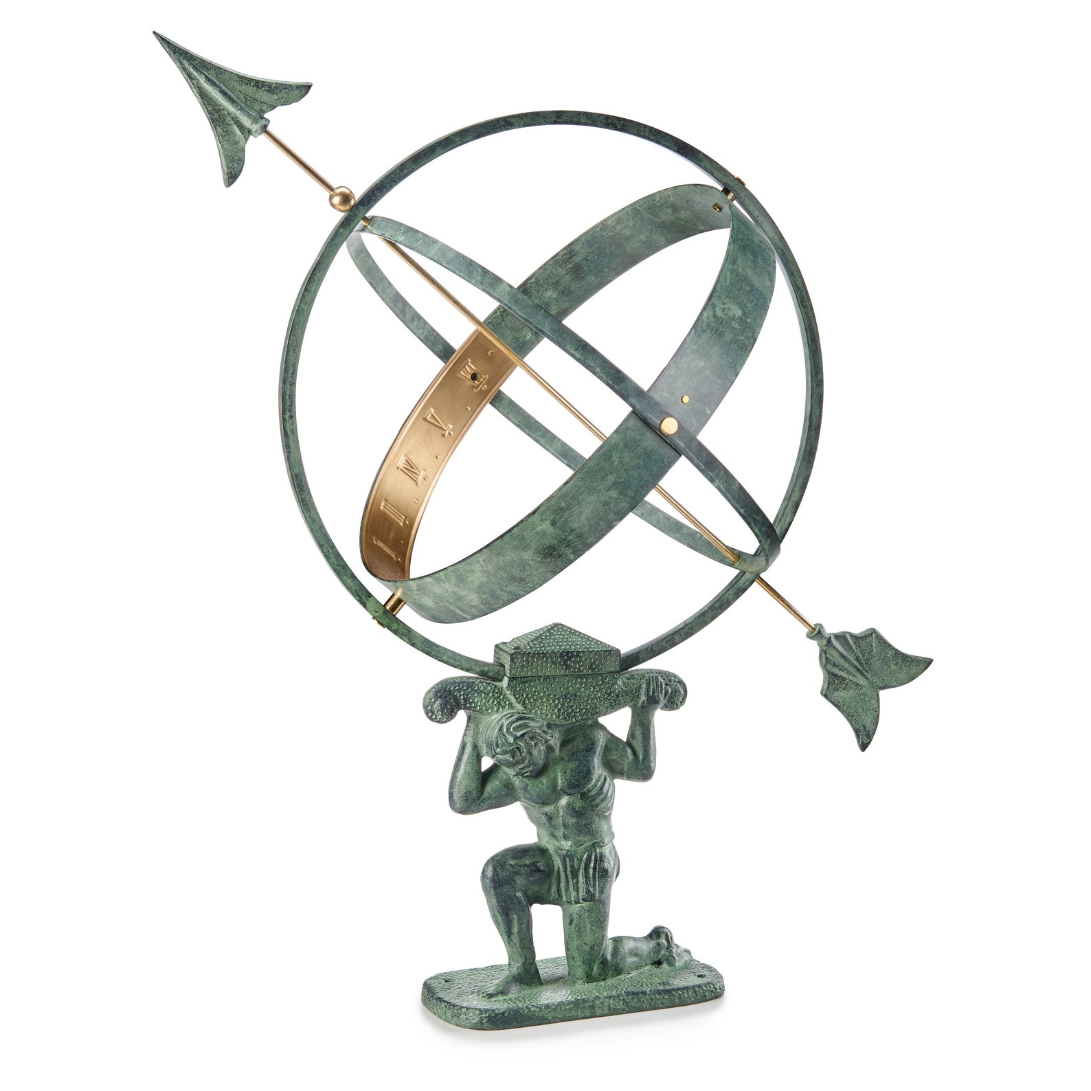 28" Verdigris Atlas Armillary Sundial With Brass Accents - Etsy