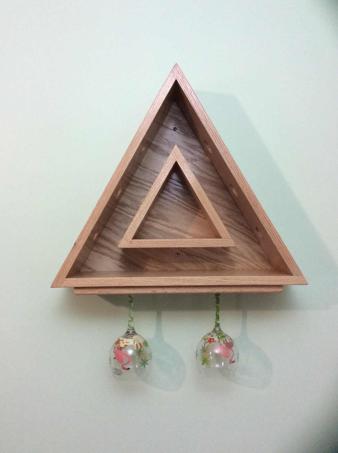 Geometric Triangle Oak Wood Floating Wine Rack, Holds Six Bottles of ...