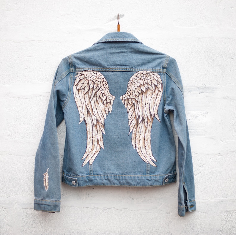 ANGEL Hand Painted Jeans Jacket - Etsy