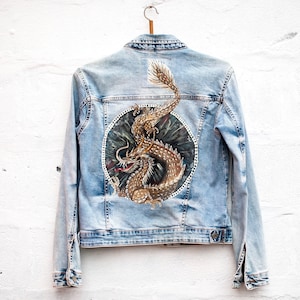 DRAGON Hand Painted Jeans Jacket - Etsy