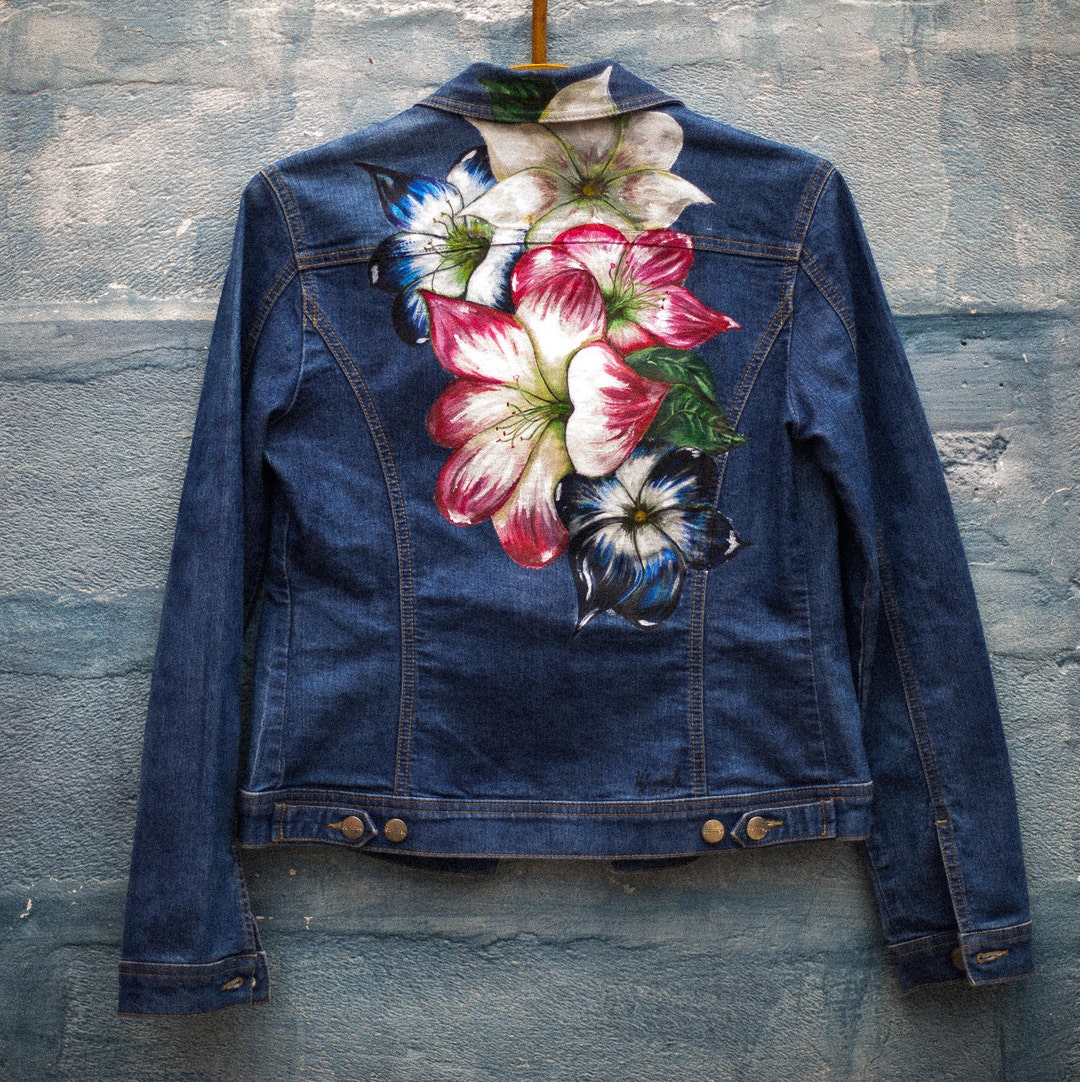 FLOWER Hand Painted Jeans Jacket - Etsy