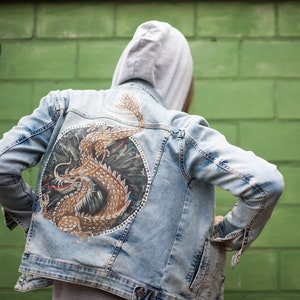 DRAGON Hand Painted Jeans Jacket - Etsy