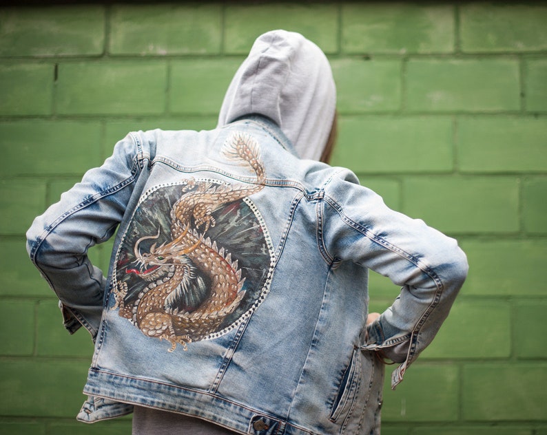 DRAGON Hand Painted Jeans Jacket - Etsy