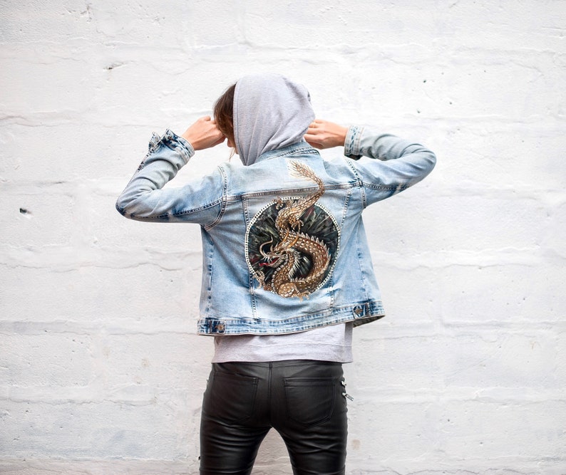 DRAGON Hand Painted Jeans Jacket - Etsy