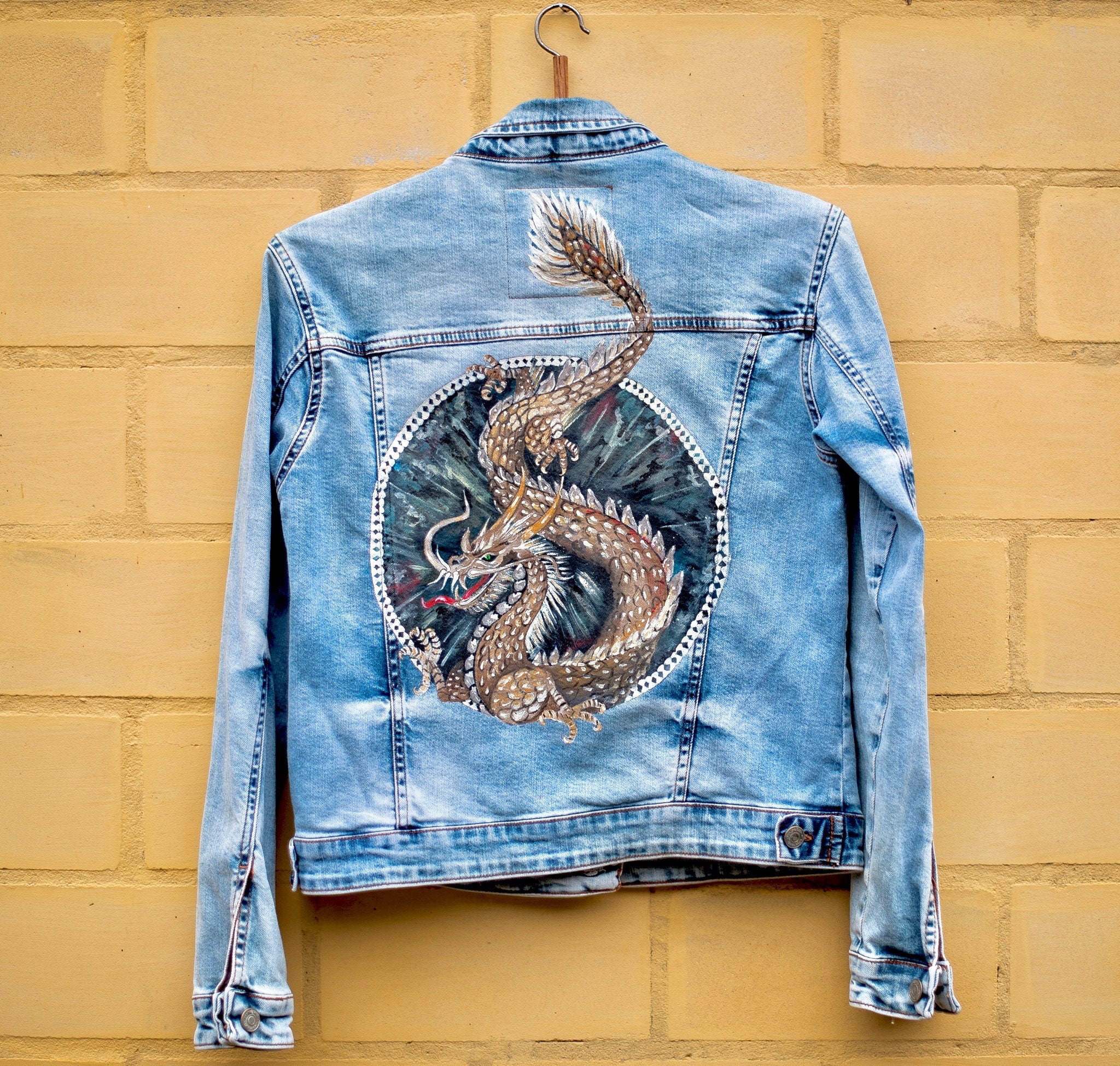 DRAGON Hand Painted Jeans Jacket - Etsy