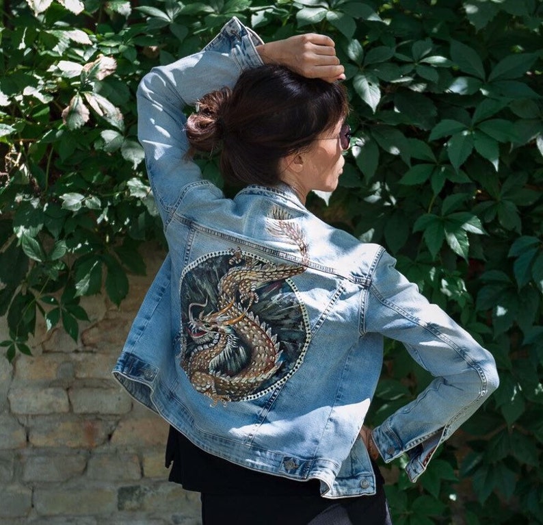 DRAGON Hand Painted Jeans Jacket - Etsy