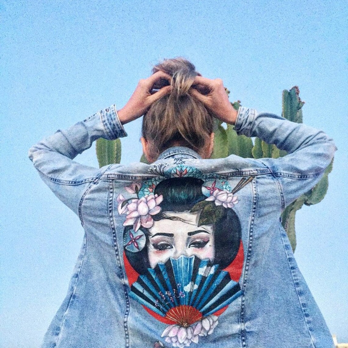 GEISHA Hand Painted Jeans Jacket - Etsy