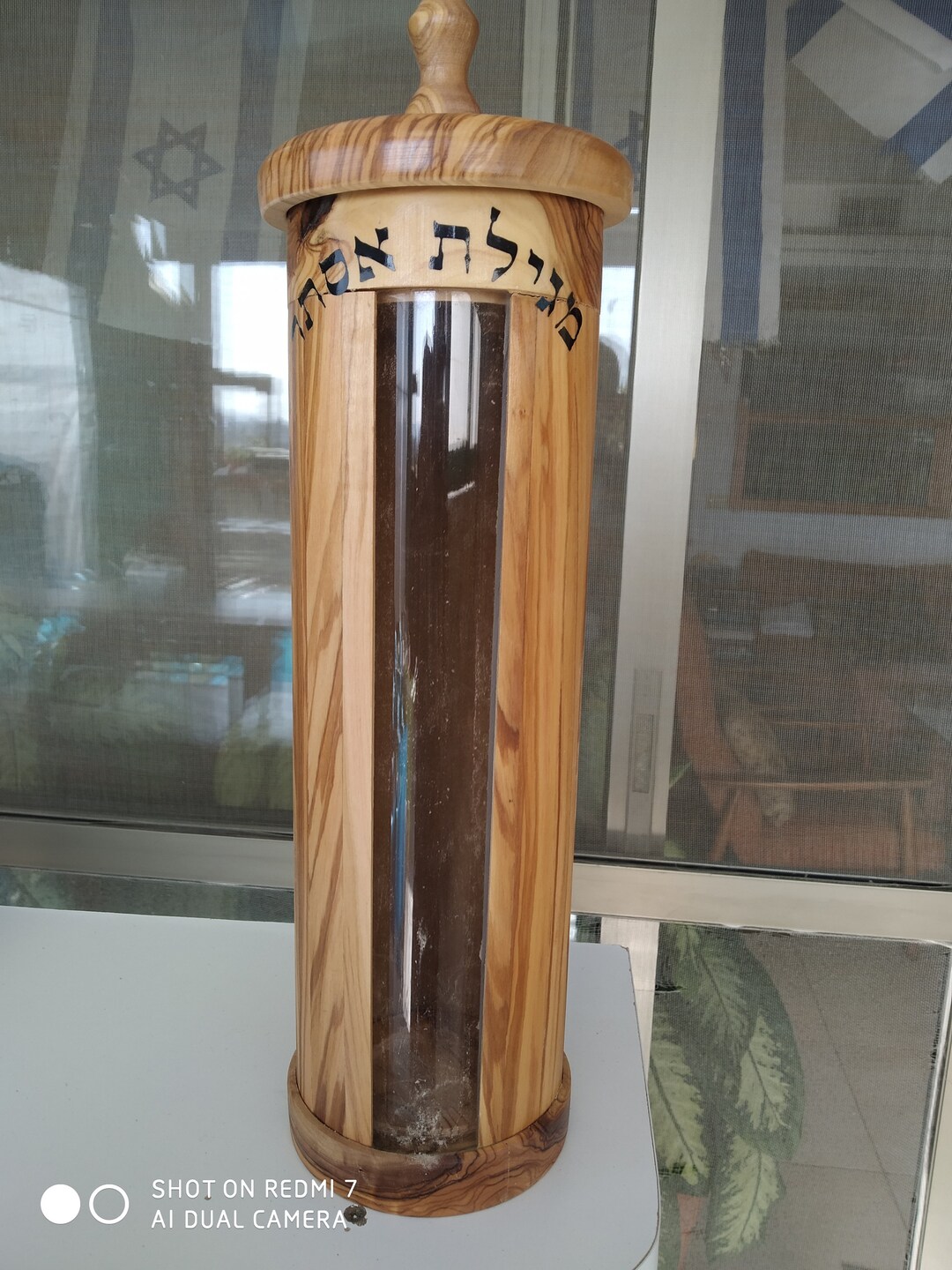 A Spacial Megila Case Made of Olive Wood With a Clear Window in the ...